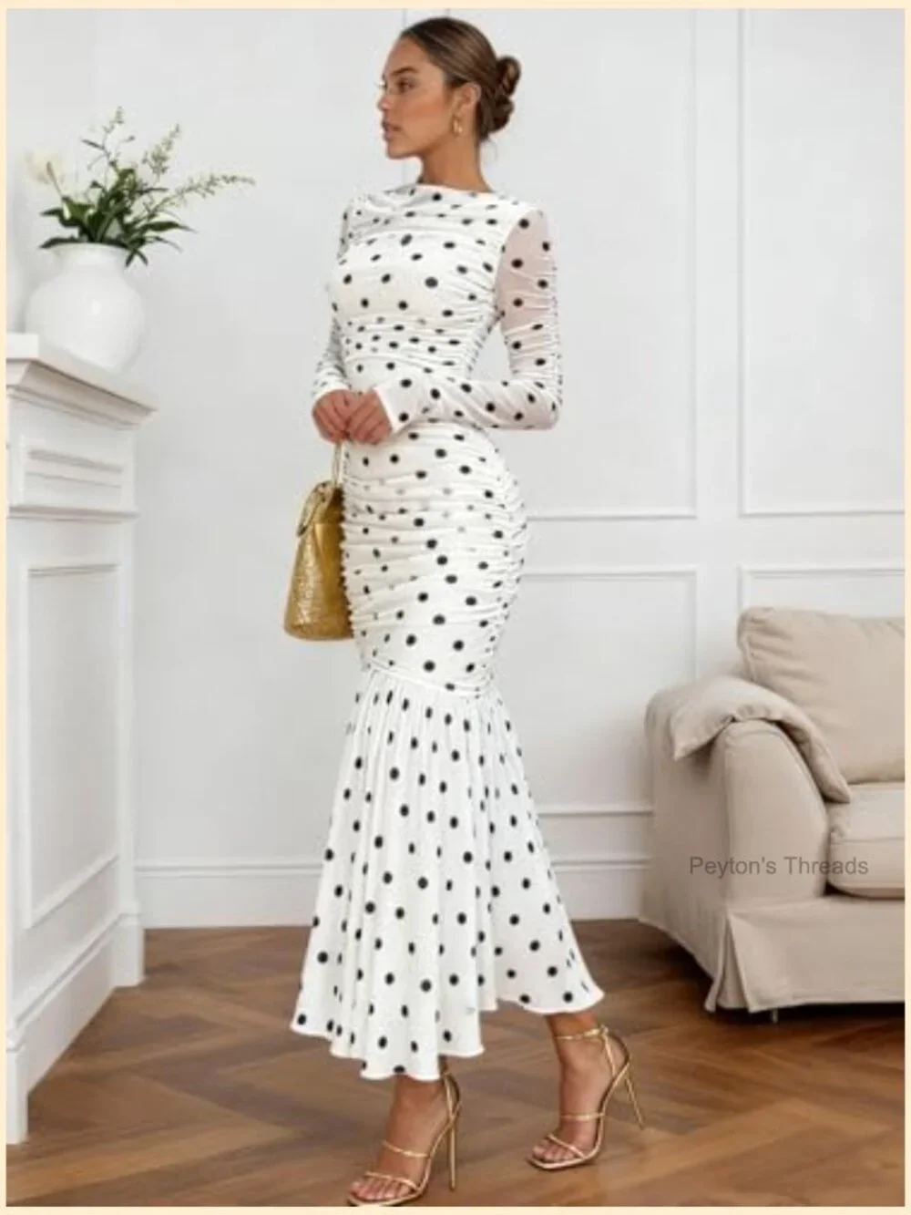 Dresses | Sheer Mesh Long Sleeve Mermaid Maxi Dress With Ruching | Poshmark